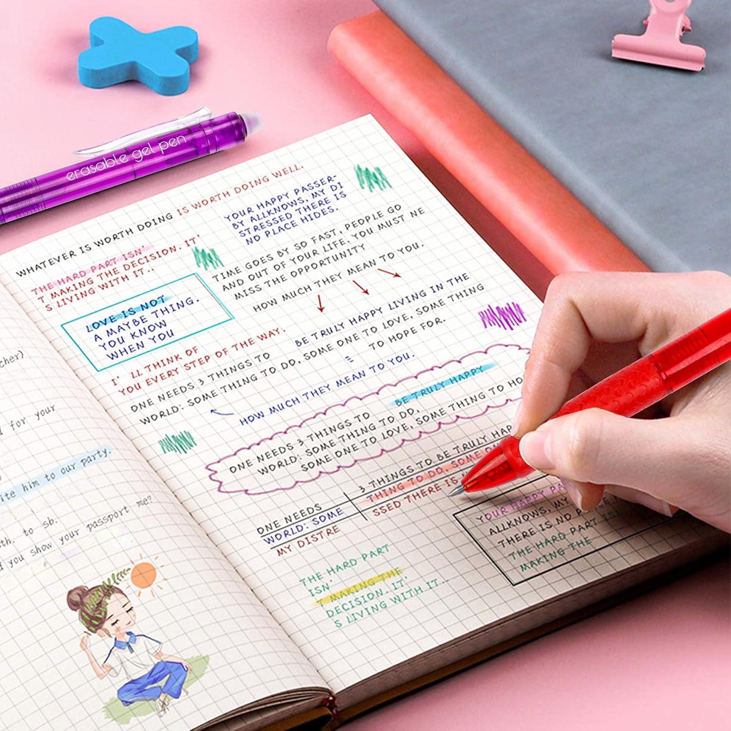 Erasable Gel Pens, 26 Colors Retractable Erasable Pens Clicker, Fine ...