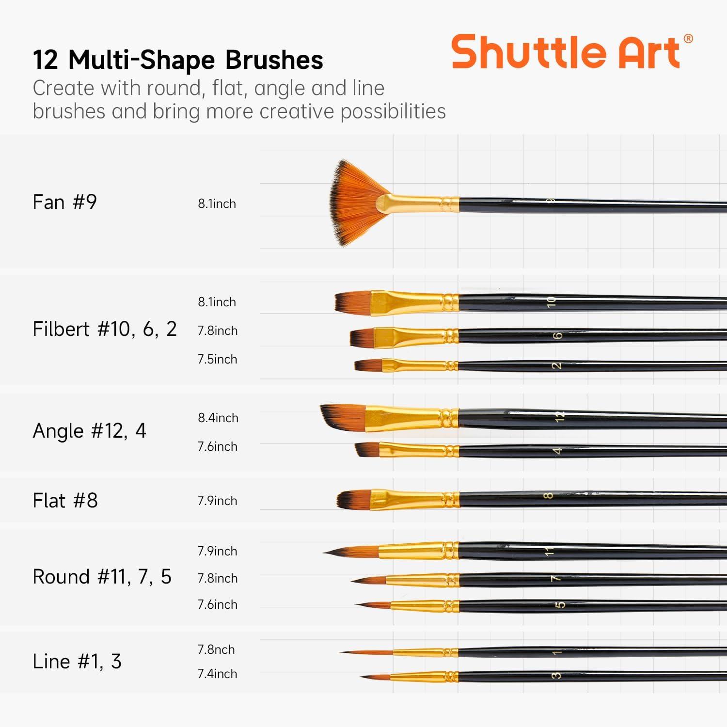 Shuttle Art 12 PCS Paint Brush Set with Case, Assorted Shapes & Sizes ...
